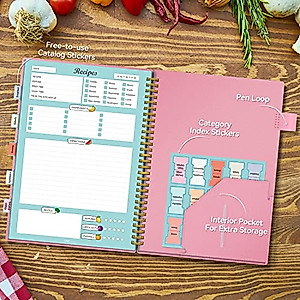 Recipe Book to Write in Your Own Recipes, Blank Recipe Notebook with Tabs for Family Cooking Lover, 120 Pages Recipe Organizer, 8.5 x 5.5", Pink