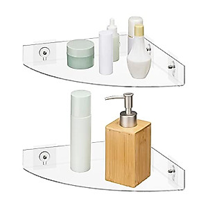 Navaris Acrylic Corner Shower Shelves - Set of 2 - No Drilling Clear Bathroom Shelves - Self Adhesive Wall Mounted Transparent Corner Shelf - 2-Pack