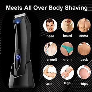 2023 Electric Groin Hair Trimmer, Ball Trimmer for Men Nose Hair Trimmer, Replaceable Ceramic Blade Heads, USB Recharge Dock & Nose Hair Trimmer, Waterproof Wet & Dry Shaving Male Hygiene Razor