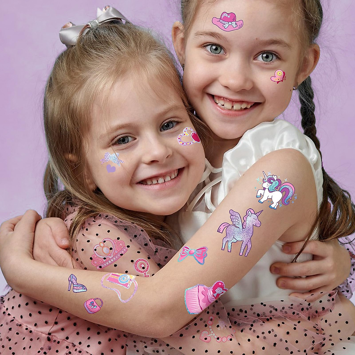 Waterproof Temporary Tattoos - 143pcs Groovy Fake Tattoo for Girls Birthday Party Favors, Princess Rainbow Shoes Power DIY Arts and Crafts Home Activity for Kids 6 7 8 9 10 11 12 years old