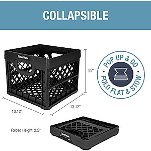 CleverMade Collapsible Milk Crates and Storage Bins - 25L Plastic Stackable Milk Crates, 3 Pack with 45L Plastic Stackable Grated Wall Utility Containers, 3 Pack - Black