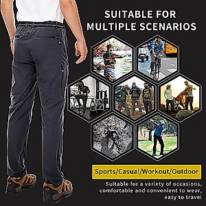 NOUKOW Men's Outdoor Hiking Pants, Quick Dry Lightweight Waterproof Work Pants for Men, Stretch Joggers Golf Travel Pants with 6 Zip Pockets and Belt Dark Grey