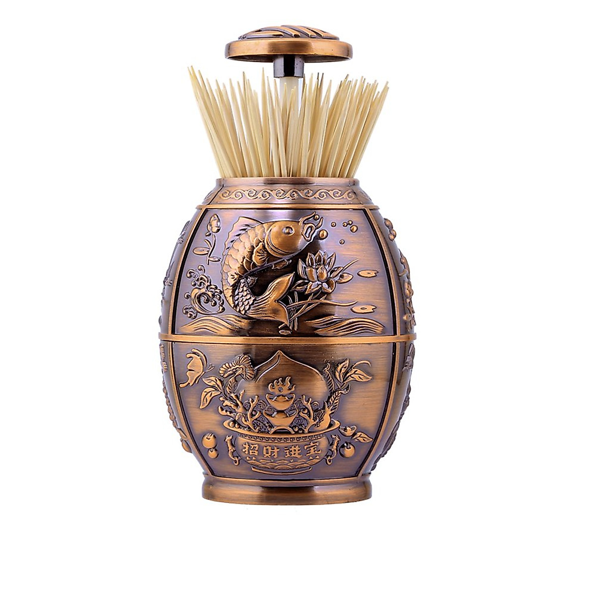 ANGROC Push Style Retro Metal Automatic Toothpick Holder Case Can Box Container for Home Restaurant Café Club Bar Hotel Usage ( Red Bronze )