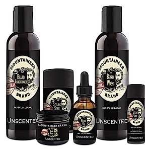 Mountaineer Brand BIG Beard Bundle | Beard Wash, Conditioner, Balm, Oil, Stache Stick, Styling Stick for Men | Cleans, Hydrates Wiry Beards | Leaves Hair Soft and Manageable | Timber Scent