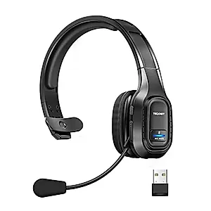 TECKNET Trucker Bluetooth Headset with Microphone Noise Canceling Wireless On Ear Headphones, Hands Free Wireless Headset for Cell Phone Computer Office Home Call Center Skype (Black)