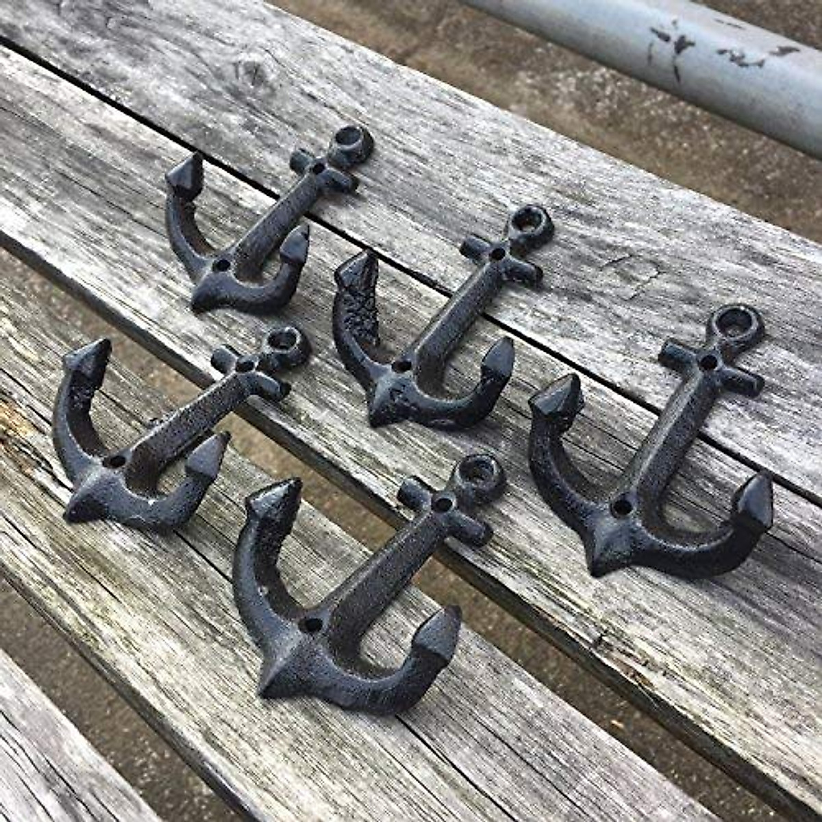 Facaler Nautical Cast Iron Ship Anchor Weathered Nautical Wall Hooks Coat Hook, Screws Included (5 PCS)