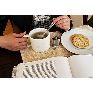 Lemur Ceramic Coffee Mug with Stainless Steel Flask - 12 oz White Speckled Mug, 1 oz Hip Flask Attached with Leather Strap