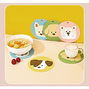 4pcs Cartoon Animal Kitchen Heat Resistant Mat Silicone Pot Holders,Dog Bulldog Pattern Trivets for Hot Pot and Pans,Cute Kitchen Accessories, Heat Insulation Anti hot pad (4Pcs Dogs)