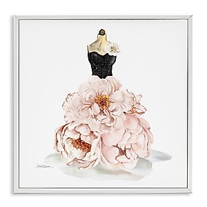 Stupell Industries Pink Peonies Floral Dress Black Corset Fashion Mannequin, Designed by Carol Robinson White Framed Wall Art, 24x24