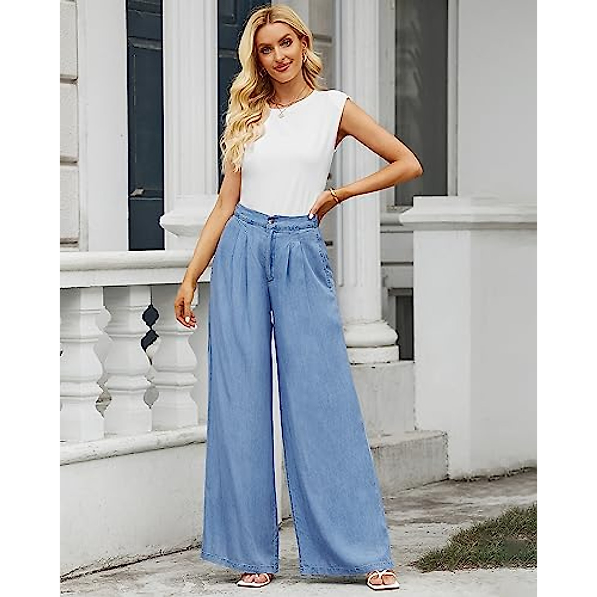 Graparent Y2K Pull On Medium Blue High Rise Bell Bottom Wide Leg Jeans - Size 6