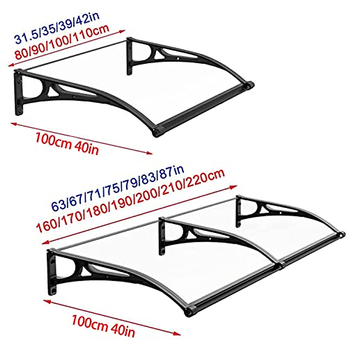 Window Awning Brown with Aluminum Black Bracket Door Canopy Cover Outdoor Front Door Patio Canopy UV Rain Snow Sunlight Protection Solid Sheet(Black 40*80inch)