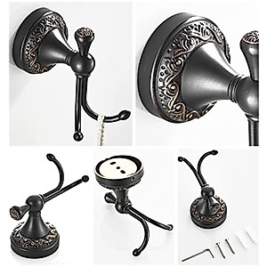 WFJDC Bronze Wall Mounted Bathroom Double Hanger Black Clothes Key Jacket Hanger Brass Ceramic Kitchen Pendant (Color : Bronze, Size : As Shown)