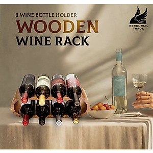 Mercurial Trade Wine Rack Free Standing 8 Bottle Acacia Wine Racks Countertop Cabinet Wine Holder Stand Wine Storage Shelf for Kitchen, Bar, Pantry
