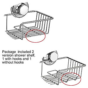 ARCCI Suction Shower Caddy, Shower Shelf Basket with Hooks, Wall Mounted Bathroom Organizer - 304 Stainless Steel Shower Rack for Shampoo, Conditioner Razor, 2 Sets