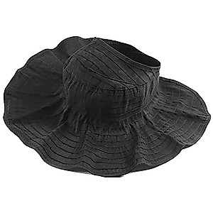 Floppy Sun Hat with Ponytail Hole for Women, Packable Shapable Sun Beach Visor Hats for Women Travel Black