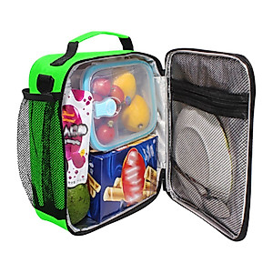 Kigai Plain Neon Green Solid Color School Lunchbox for Boys Girls,Insulated Lunch Tote Bag with Adjustable Strap,Leakproof and Durable Lunch Cooler for Work Office