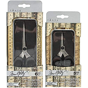 Tim Holtz Haberdashery Snip Scissors Set - Soft Grip Durable Snips 5" & Scissors 6" with Storage Tins - 2 Items