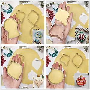 Q-BAKER Christmas Ornaments Cookie Cutters, 4PCS Stainless Steel Snow Globe,Round Ornament,Teardrop Bauble, Finial Shapes with Decorating Instructions