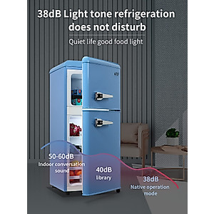 KRIB BLING Mini Fridge Compact Refrigerator Small Refrigerator 7 Level Adjustable Thermostat Removable Shelves with Stainless Steel 2 door for Office Dorm Apartment 3.5 Cu.Ft Blue