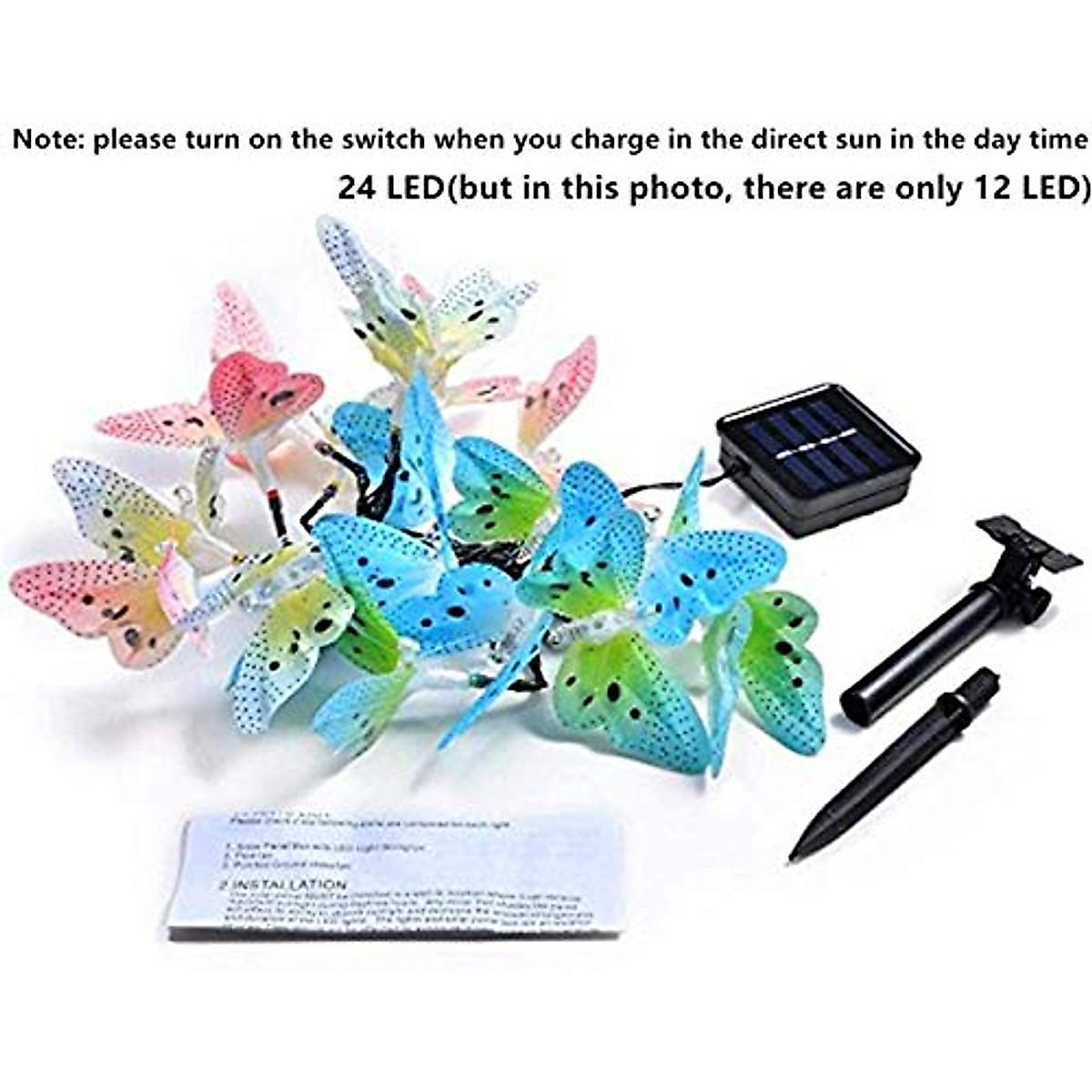 Berocia 24 LED Solar Butterfly String Lights Outdoor Garden Waterproof for Yard Bedroom Balcony Patio Indoor