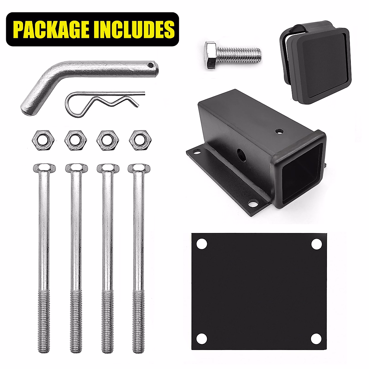 KAIRAY Bolt-on RV Bumper Hitch Receiver Adapter for 4-4.5'' Beams，2'' Receiver with Hith Pin & Hitch Cover, Trailer Rear Bumper for Camper Bike Racks Cargo Carriers