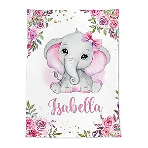 Voz Personalized Baby Blankets with Name, Customized Baby Blankets for Girls- Elephant Baby Blanket, Best Gift for Baby, New Mom, Newborn, 30 x 40 inch, Super Soft Plush Fleece
