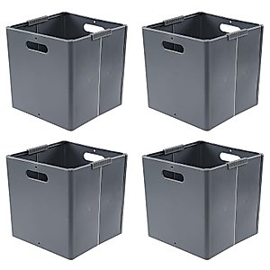 Sandmovie 11 Inches Gray Plastic Collapsible Storage Cubes, Foldable Cube Storage Bin, 4 Packs