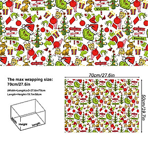 Green Christmas Wrapping Paper Funny Cartoon Character Xmas Gift Wrap for Boys Girls Kids Women Men Hoilday Baby Shower Decoration - 20 X 28Inches Per Sheet(8 Pack)