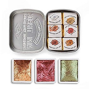 Csy Art Supplies Handmade Watercolors Paint Set - 6 Metallic Gold Colors Half Pans Glitter Solid Water Color- Metal Case Sparkle Pearlescent Watercolour For Artists, Students & Hobbyists