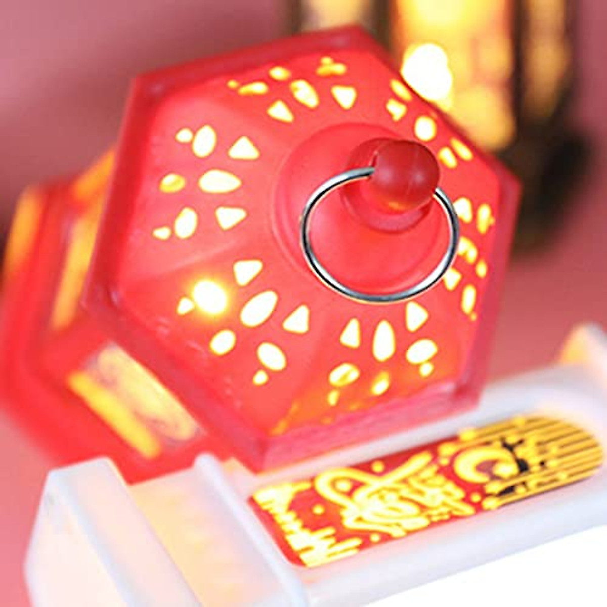 Novobey Ramadan Lantern Decor, Metal Retro Hanging Lantern Battery-Powered LED Eid Mubarak Decorative Night Lights for Ramadan Holiday Garden Yard Wall Decoration (Hexagonal Black)