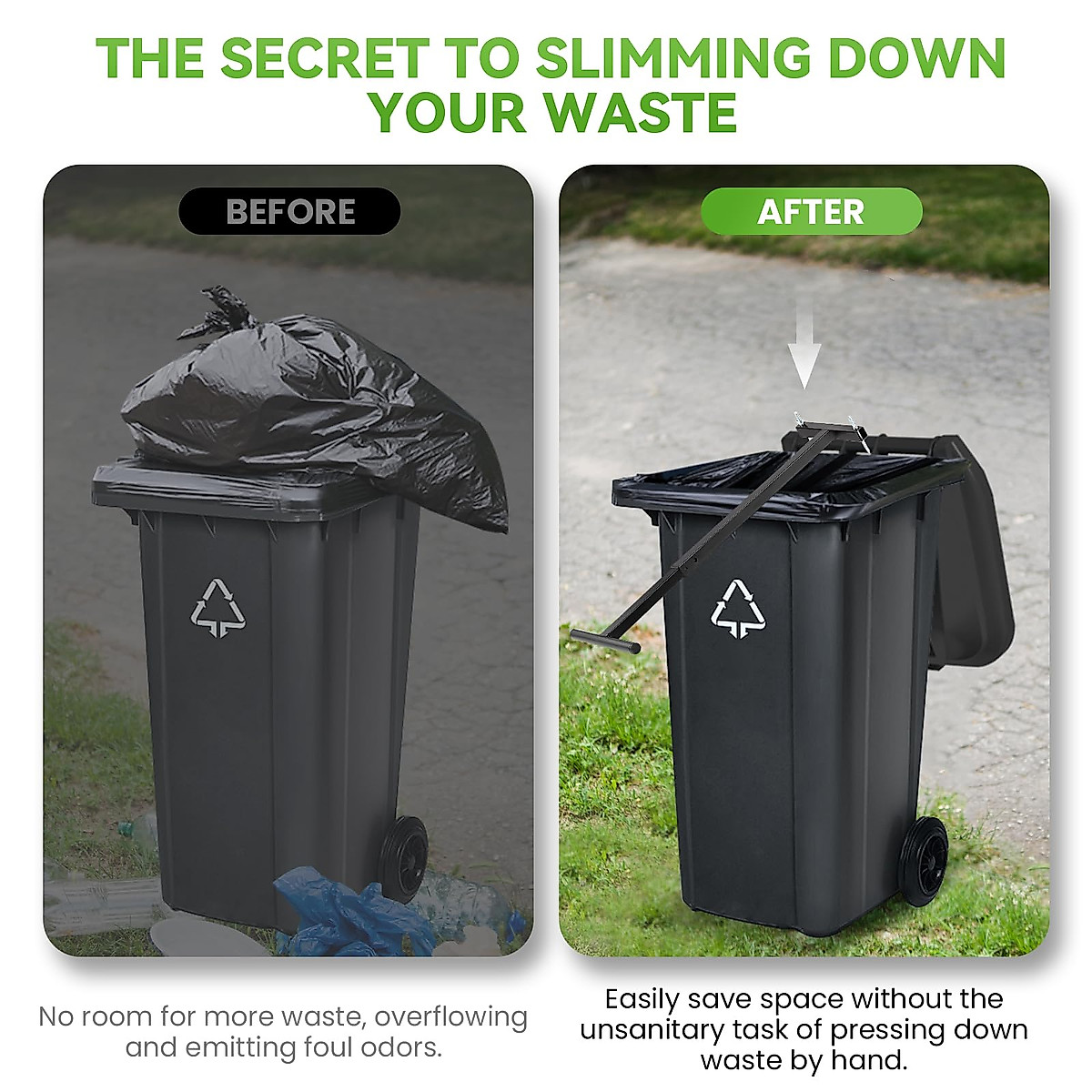 NEWTRY Manual Trash Compactor, 120L-240L Home Manual Garbage Compressor with Adjustable Handle Outdoor Wheelie Bin Rubbish Compactor for Kitchen, Garden, Restaurant, Office