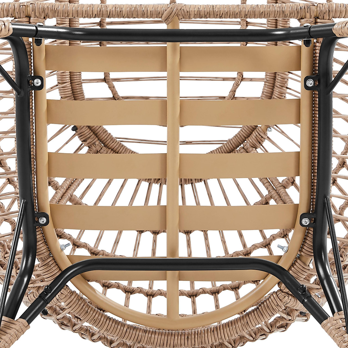 Yaheetech Egg Rattan Chair, Indoor/Outdoor PE Rattan Egg Basket Lounge Chair w/ 4 Cushions, Oversized Egg-Shaped Chair w/Metal Frame Stand for Patio, Backyard, Living Room - Light Brown/Ivory