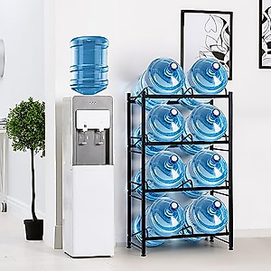 smusei 5 Gallon Water Bottle Holder Water Jug Holder 4 Tier Heavy Duty Water Jug Rack for 8 Bottles Detachable 5 Gallon Water Jug Stand Organizer Shelf for Home Kitchen Office, Black