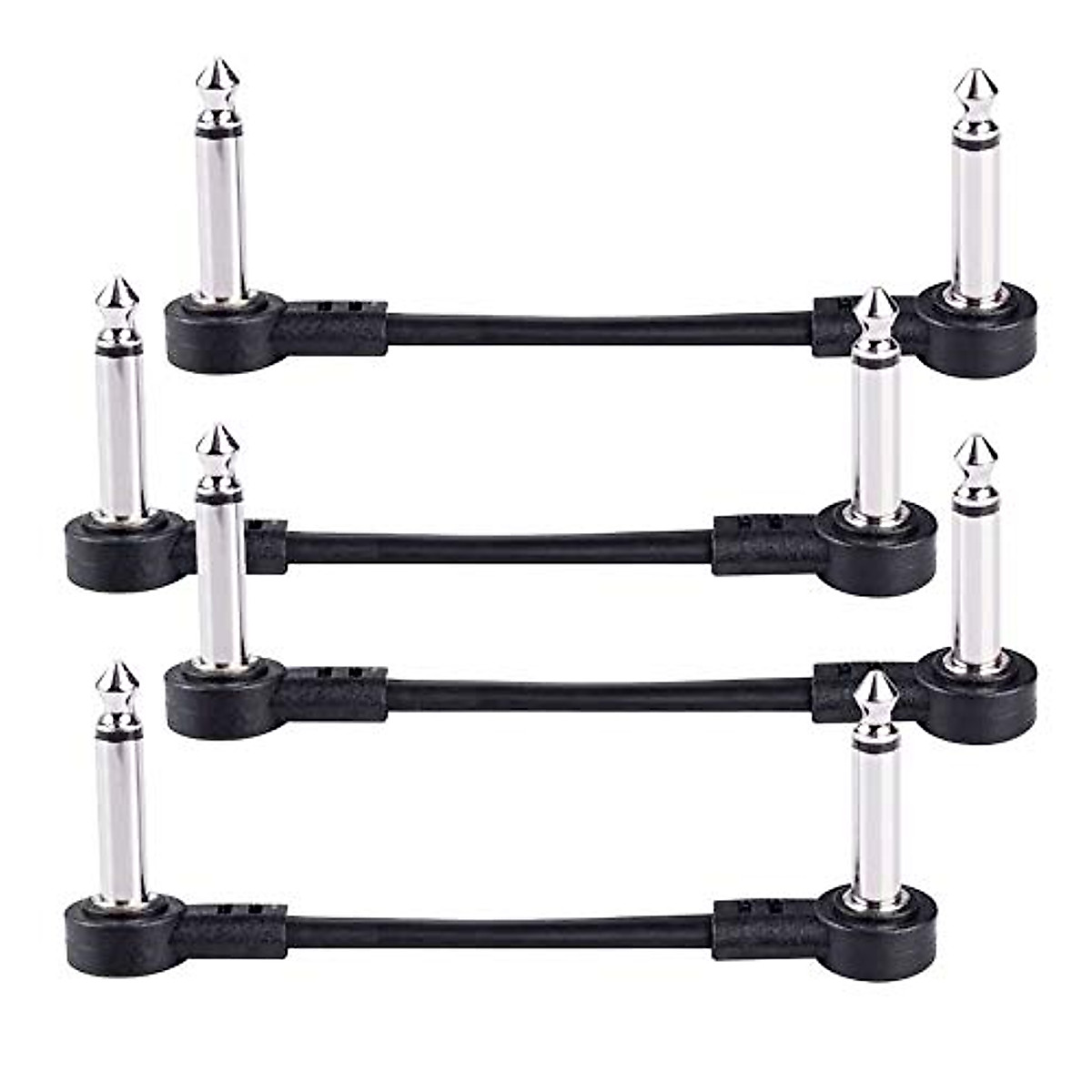 GOGHOST 6 Inch Guitar Patch Cables 4 Pack, 1/4" TS Right Angle Effect Pedal Flat Cables, Black
