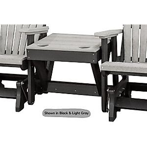 DutchCrafters Slat Fan Back Double Poly Adirondack Glider Outdoor Patio Chairs with Center Table (Black & Cedar)