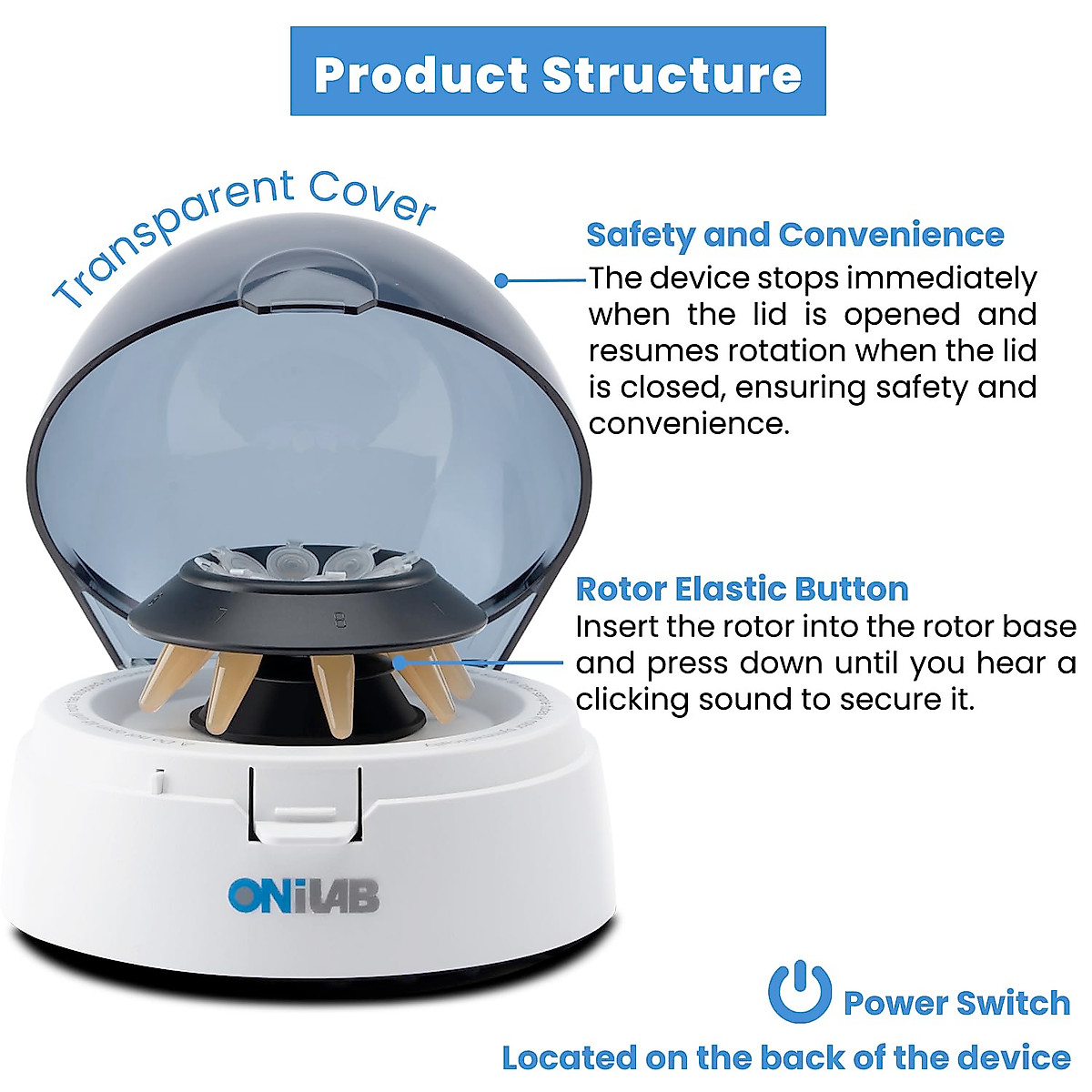 ONiLAB's Scientific Mini Centrifuge 7000RPM, 2680 x g RCF, Lab Benchtop Centrifuge with 2 Rotors for 8 x 0.2/0.5/1.5/2.0ml and 0.2mL×32 PCR Strips, Low Noise≤45dB, 100-240V