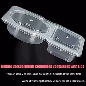 Double Condiment Containers with Lids, Double Compartment Condiment Container, 2 Compartment Snack Containers, Double Compartment Snack Containers for to-go Sauce, Sampling, Travel Snack (5 Pc)