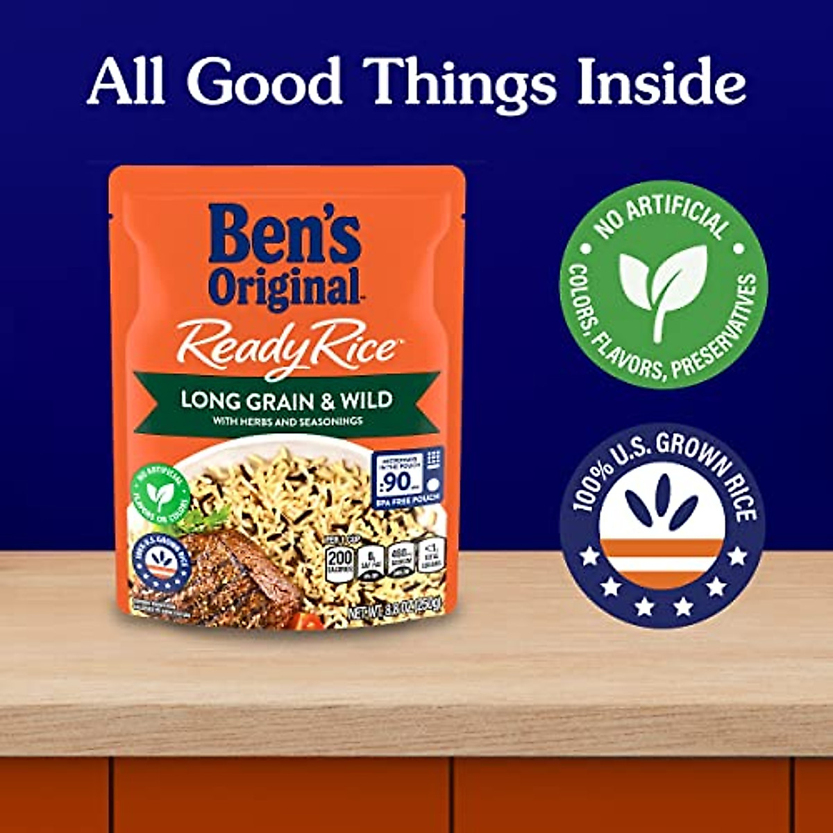 BEN'S ORIGINAL Ready Rice Long Grain and Wild Flavored Rice, Easy Dinner Side, 8.8 OZ Pouch (Pack of 6)