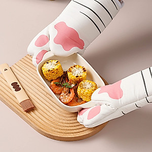 MIZZLES Oven Mitts Gloves Kitten, Quilted Cotton Lining- Cat Paw Design Heat Resistant Pot Holder Gloves for Grilling & Baking Gloves BBQ, Microwave (Cat Paw)