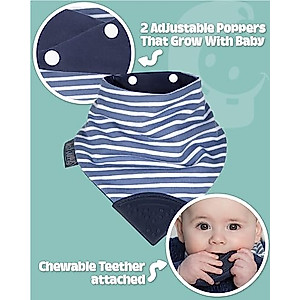 Cheeky Chompers Neckerchew Teething Bib (Preppy Stripes), 2-in-1 Bandana Style Dribble Bib w/Food Grade Silicone Teether, Baby & Toddler, Innovative Dimple Design Soothes Gums, 3-Layer Absorbent Bib