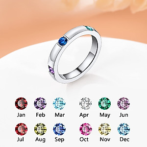 Personalized Mothers Day Rings with 3 Birthstones Engravable Stainless Steel Grandmother Ring Stones Customized Memorial Jewelry Gifts