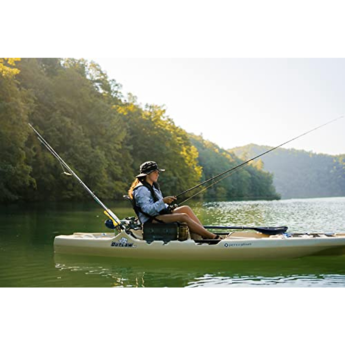 Perception Kayaks Outlaw 11.5 | Sit on Top Fishing Kayak | Fold Away Lawn Chair Seat | 4 Rod Holders | Integrated Tackle Trays | 11' 6"" | Dapper"