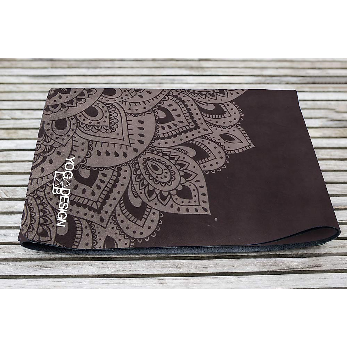 YOGA DESIGN LAB | Travel Yoga Mat | 2-in-1 Mat+Towel | Lightweight, Foldable, Eco Luxury | Ideal for Hot Yoga, Bikram, Pilates, Barre, Sweat | 1.5mm Thick | Includes Strap (Mandala Black, 1.5mm)