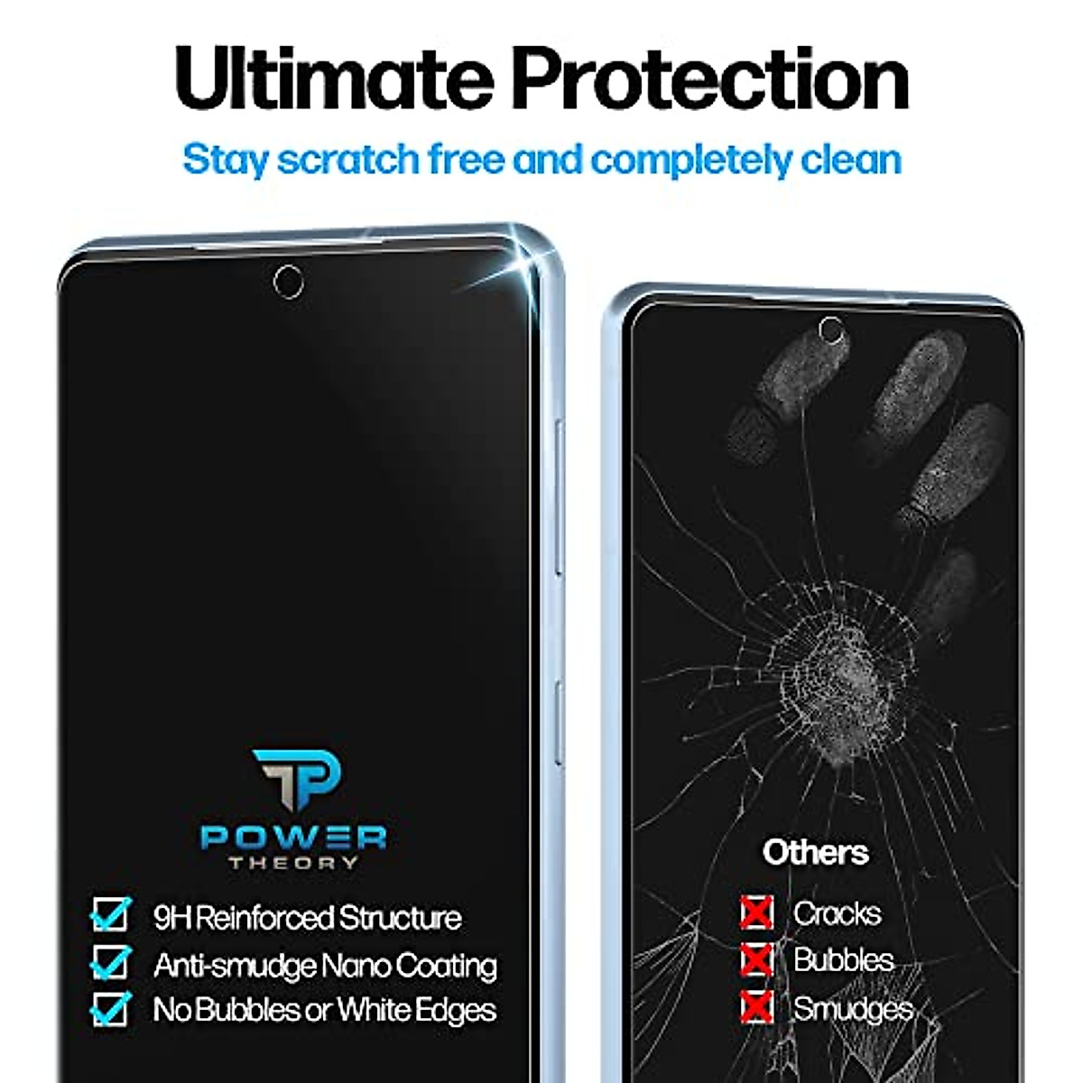 Power Theory Designed for Samsung Galaxy A53 5G Screen Protector Tempered Glass [9H Hardness], Easy Install Kit, 99% HD Bubble Free Clear, Case Friendly, Anti-Scratch, 2 Pack