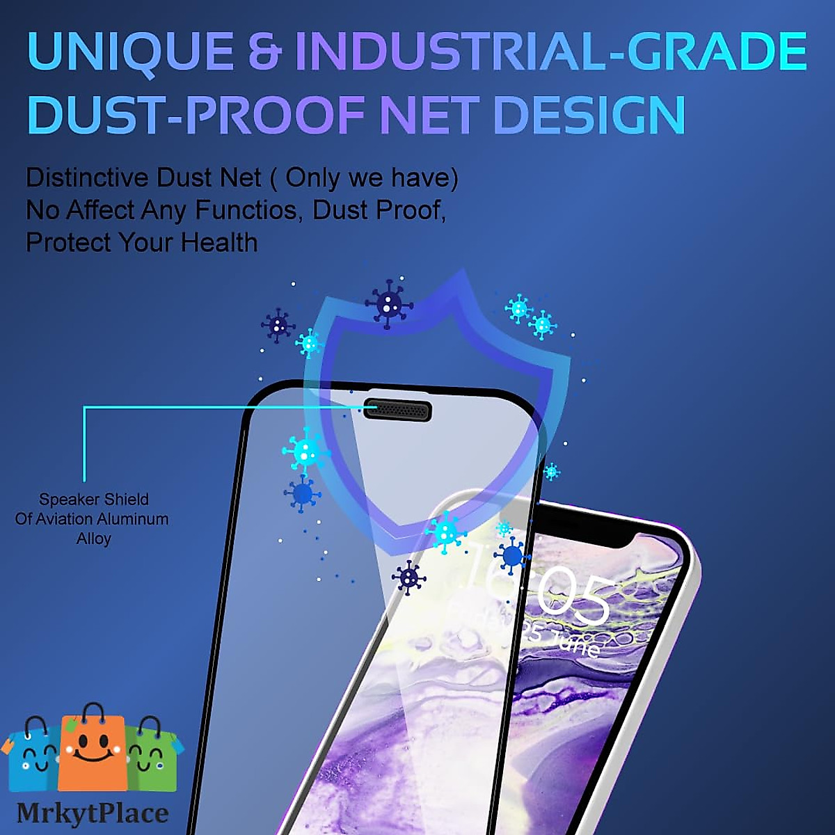 MRKYTPLACE 3 Pack Screen Protector for iPhone 13 Pro Max + 3 Pack Camera Lens Protector,Sensor Protection,Speaker Shield ,Easy Installation Frame ,Case Friendly Tempered Glass Film,[9H Hardness] - HD [6 Pack]