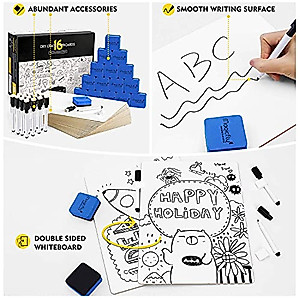 Magicfly Double-Sided Small White Board for Classroom, 9 x 12 Inches Dry Erase Lap Boards, Bulk Pack of 16 Mini White Board for Student, Teachers, Office, with 16 Pens, 16 Erasers & 16 Pen Clips