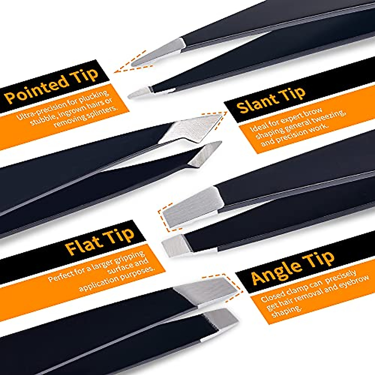 Tweezers Set and Curved Scissors, TsMADDTs Professional Stainless Steel Tweezers for Women and Men, 6 Pack Precision Tweezers For Eyebrows for Ingrown Hair, Daily Beauty Tool with Leather Travel Case