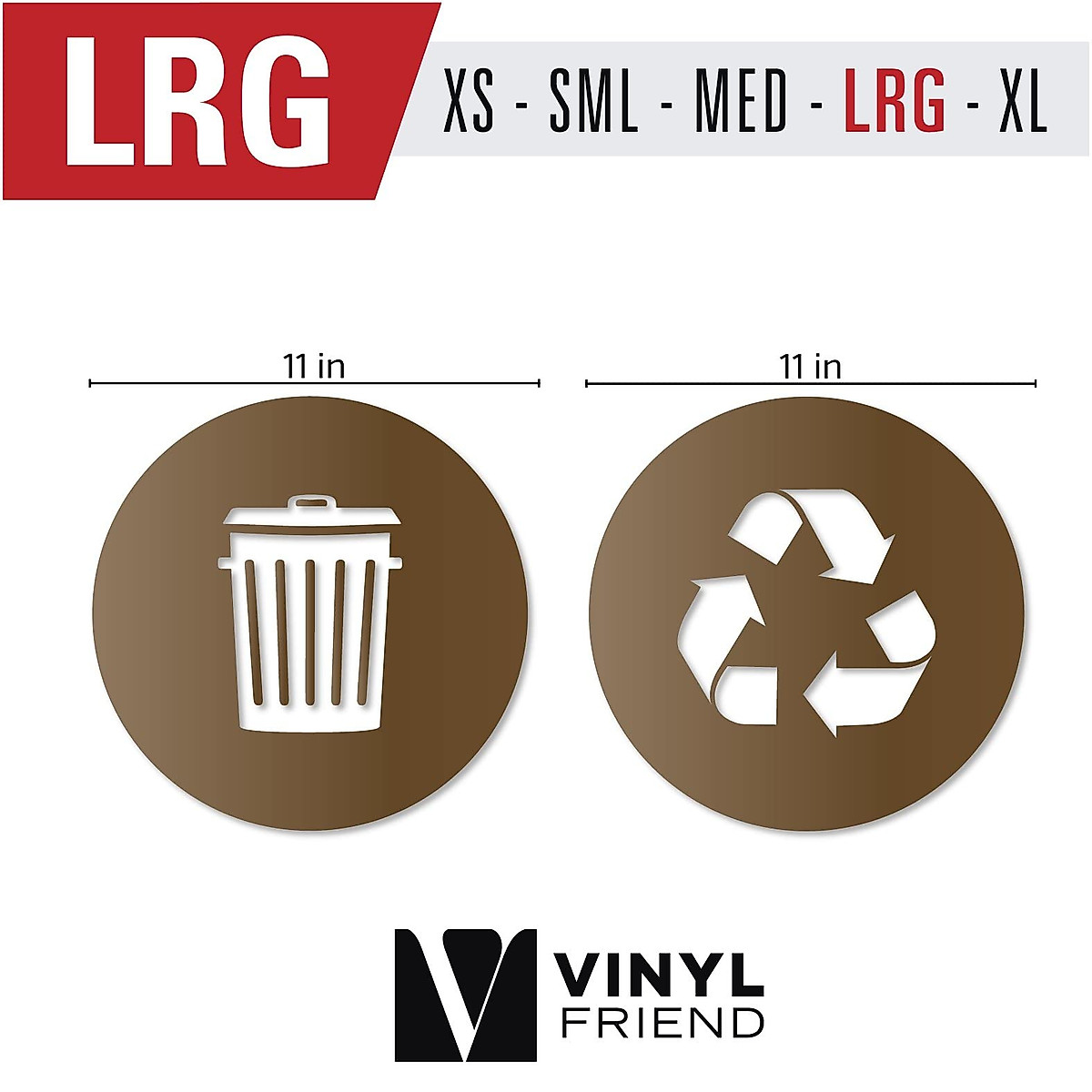 Vinyl Friend Recycle and Trash Sticker Logo Style Symbol to Organize Trash cans or Garbage containers and Bins - Contour Cut Decal Sticker (Copper, Large)