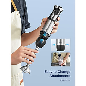 5-in-1 Hand Immersion Blender, 1000W Handheld Blender, Copper Motor Stainless Steel Blade Stick Blender, Mixing Beaker, Food Processor, Whisk, Milk Frother, for Smoothies Puree Baby Food (Black)