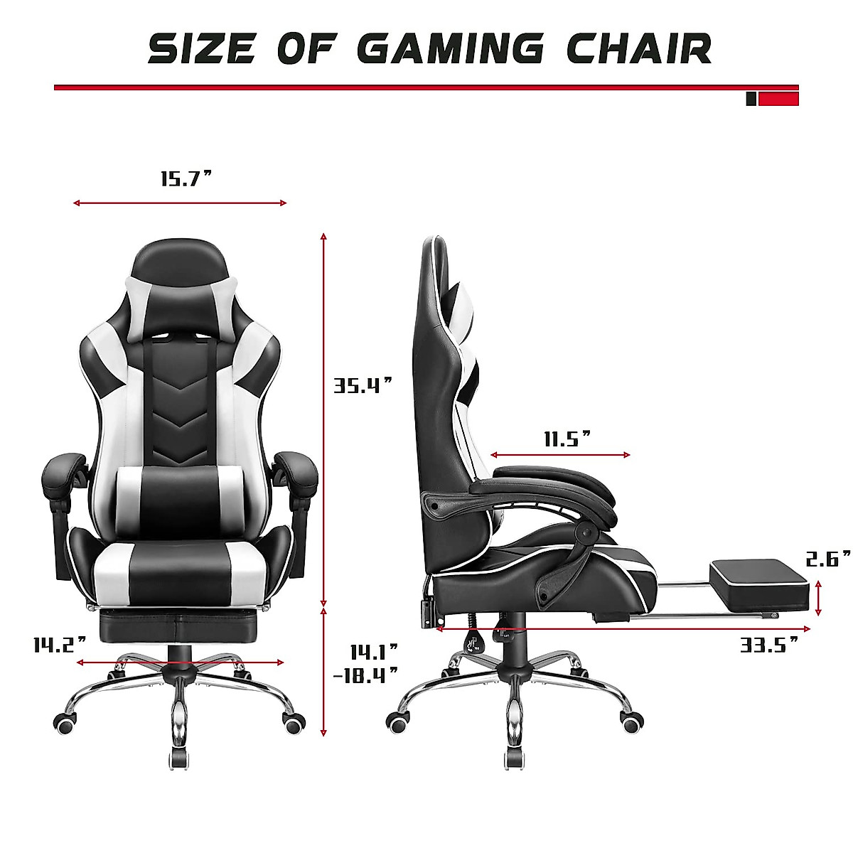 Homall Gaming Chair Computer Chair Racing Style Gaming Chair with Footrest Ergonomic Adjustable Swivel Office Chair High Back Computer Chair with Headrest and Lumbar Support (White)